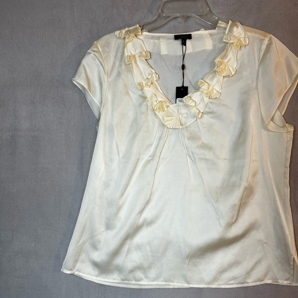 Talbots | Tops | Nwt Talbots Cap Sleeves Ivory Silk Blouse With Ruffle ...
